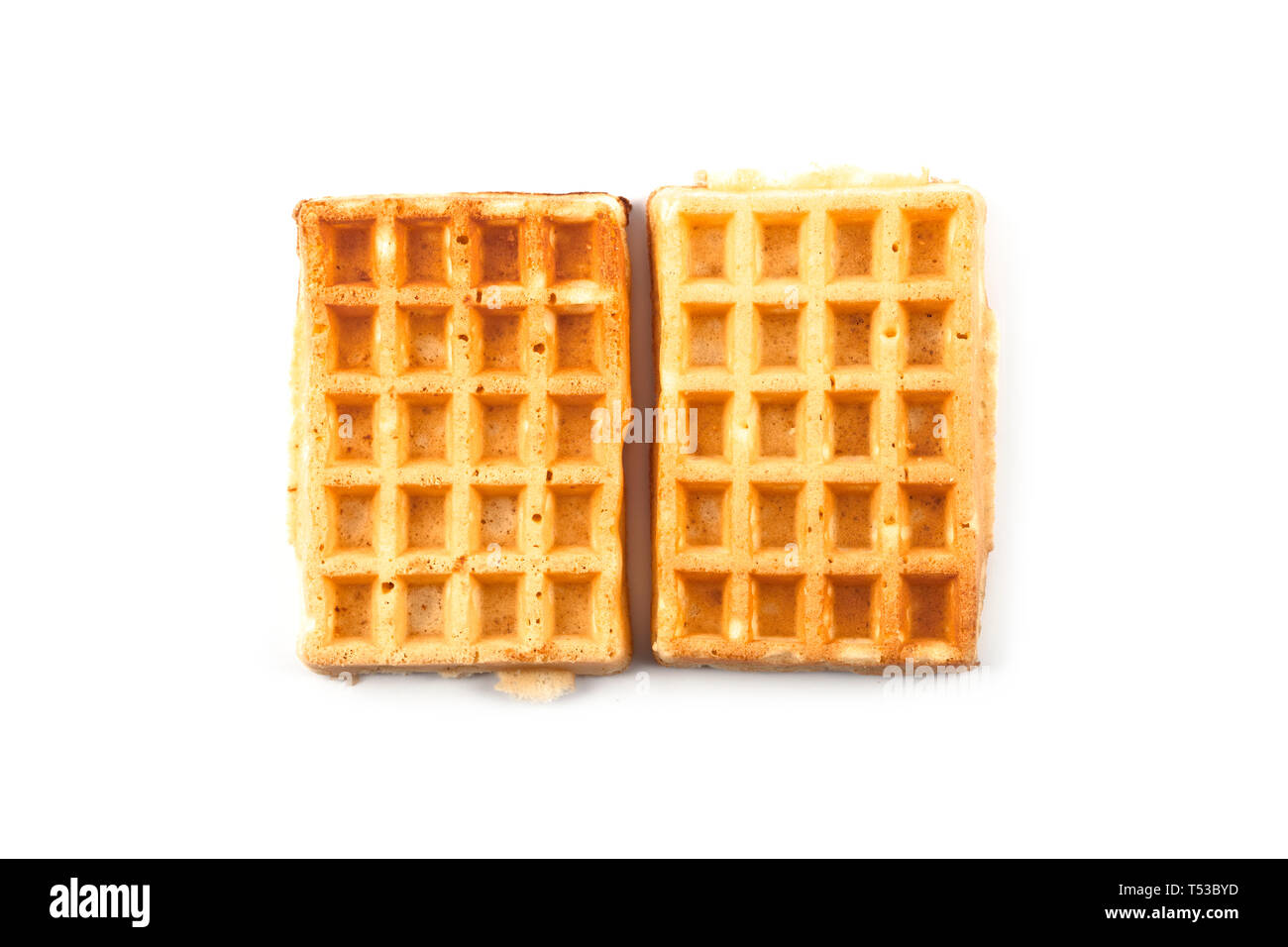 Belgium waffers isolated on white background. Top view of two fresh ...