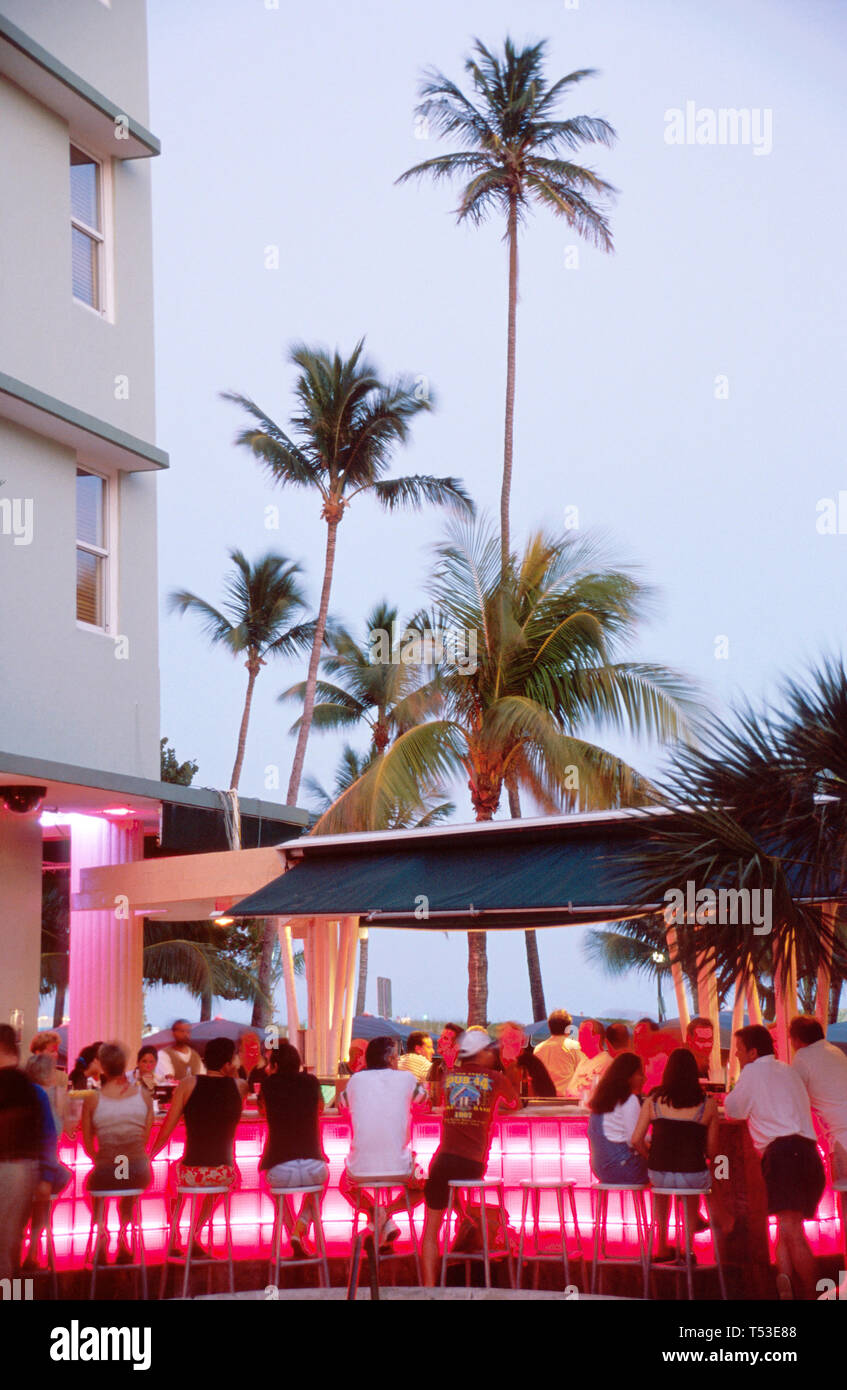 Miami Beach Florida,Ocean Drive,The Clevelander glass block neon bar ...