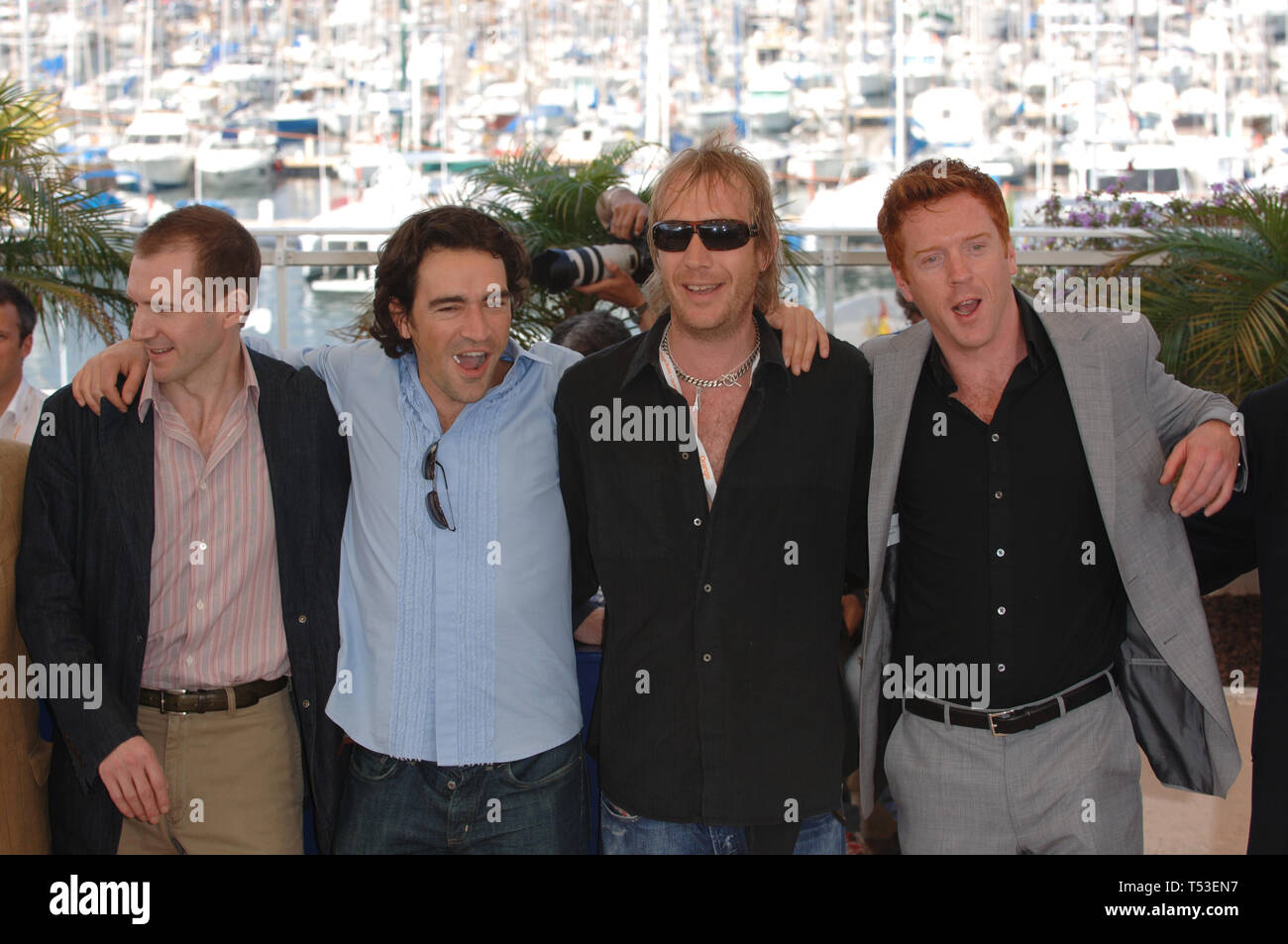 CANNES, FRANCE. May 21, 2005: Actors RALPH FIENNES (left), BEN CHAPLIN ...