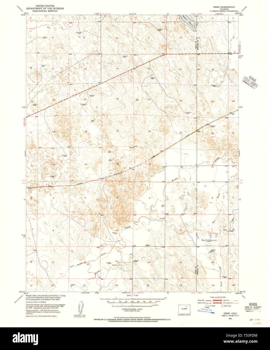 USGS TOPO Map Colorado CO Omar 233991 1951 24000 Restoration Stock ...