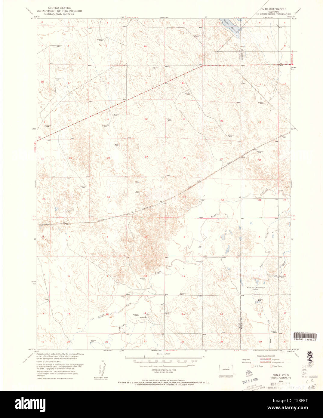 USGS TOPO Map Colorado CO Omar 451552 1951 24000 Restoration Stock ...