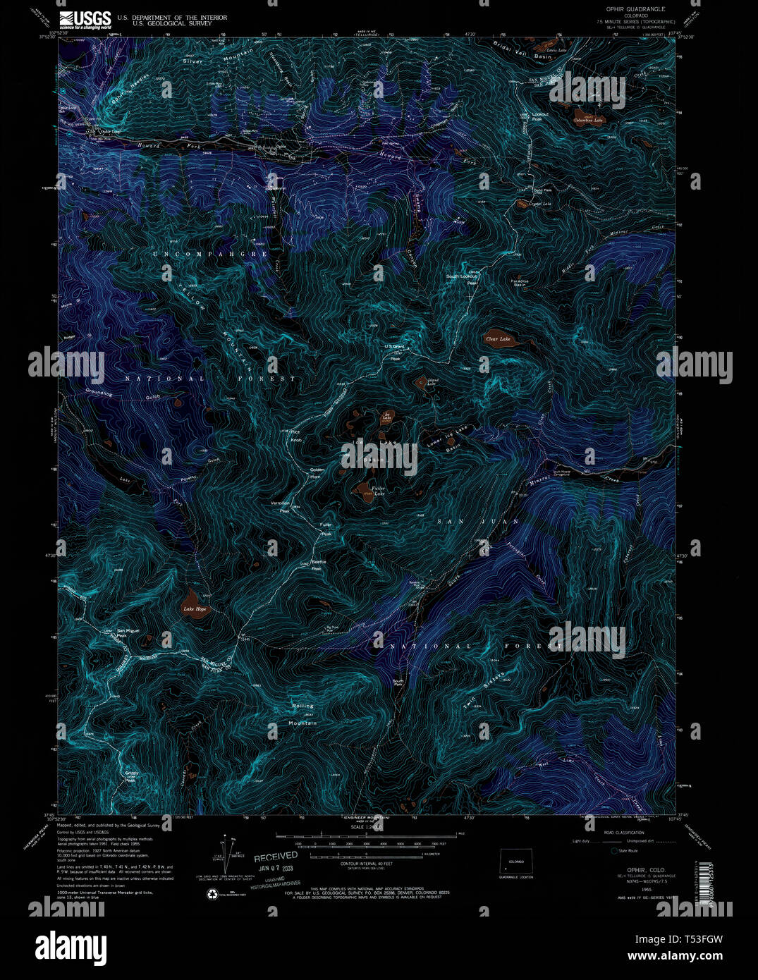 USGS TOPO Map Colorado CO Ophir 233994 1955 24000 Inverted Restoration ...