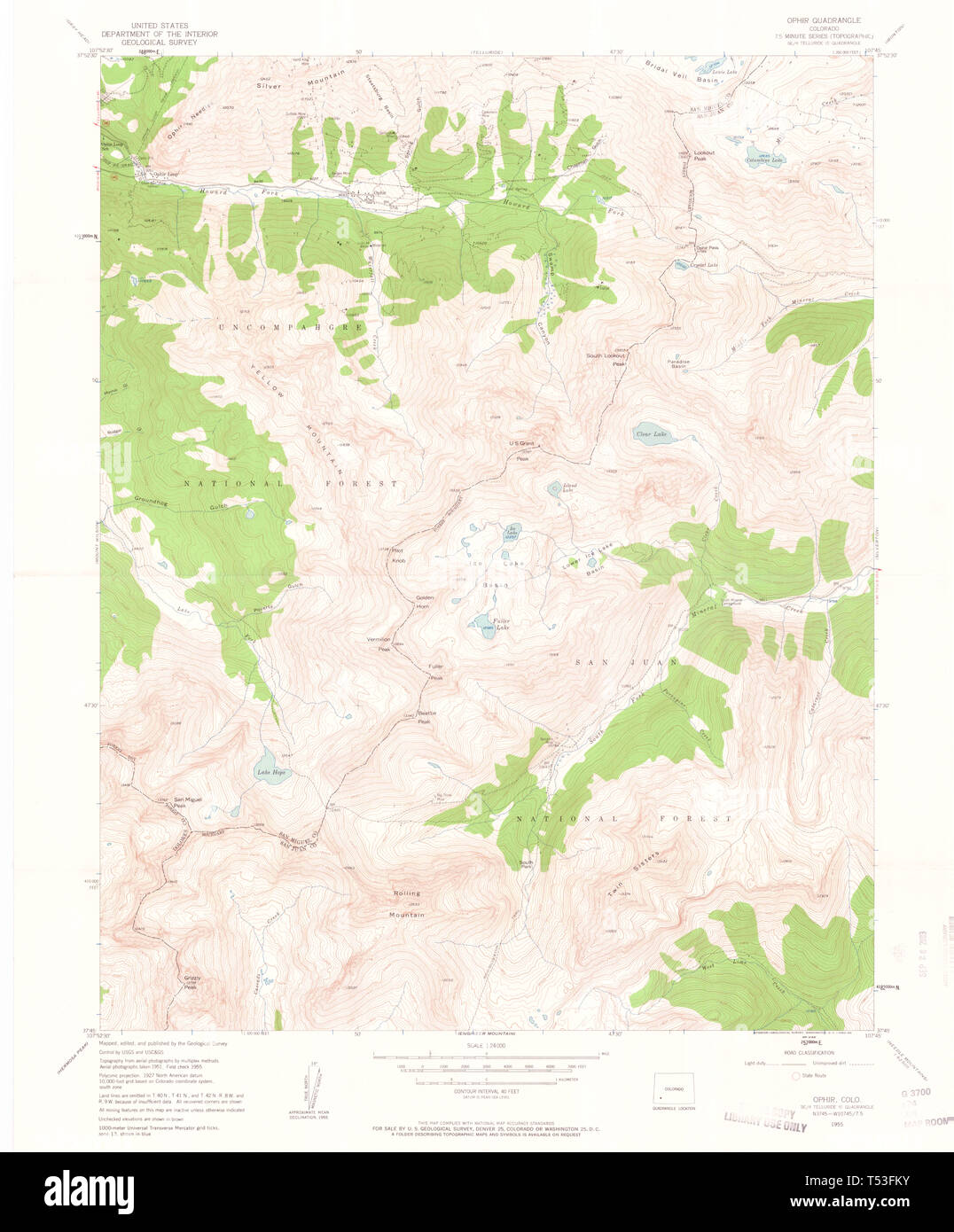 USGS TOPO Map Colorado CO Ophir 451555 1955 24000 Restoration Stock ...