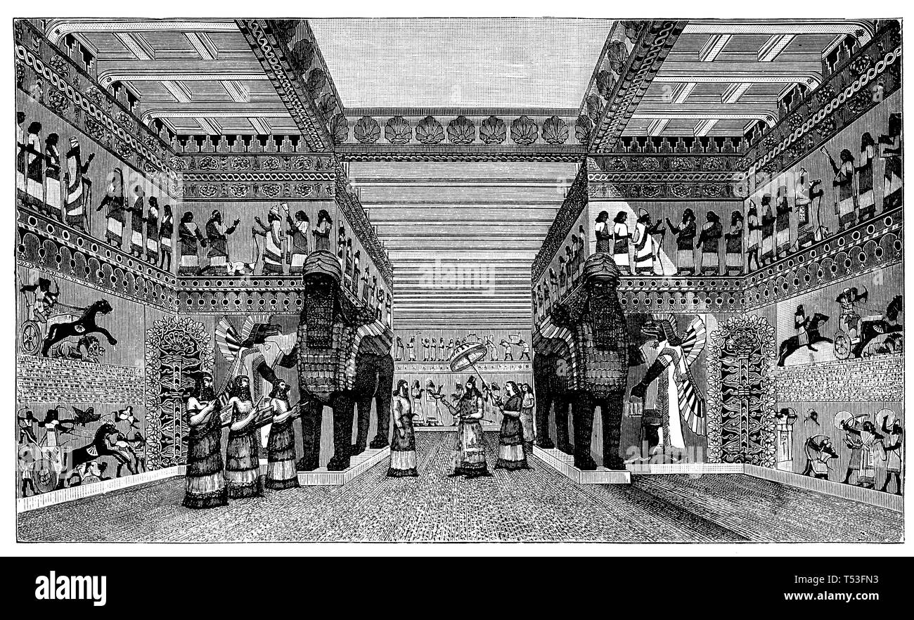 Reception room in an Assyrian palace. Restoration according to Layard ...