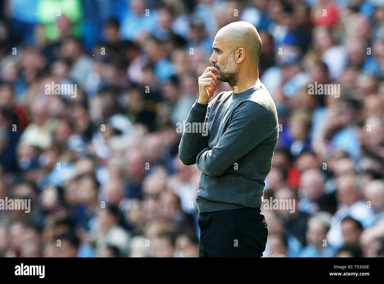 Manchester City manager Pep Guardiola on the touchline during the ...