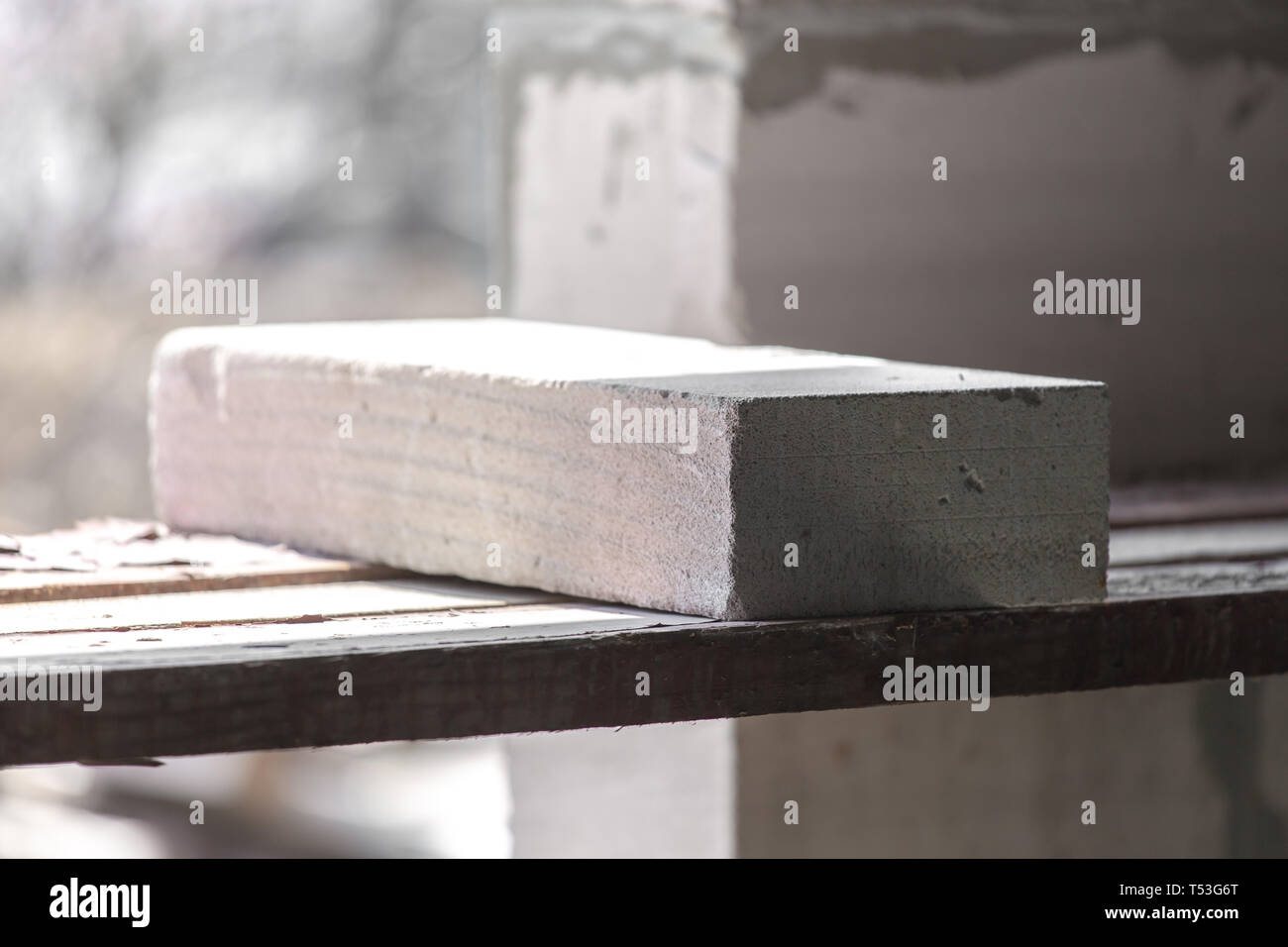interior of a country house under construction. Site on which the walls ...