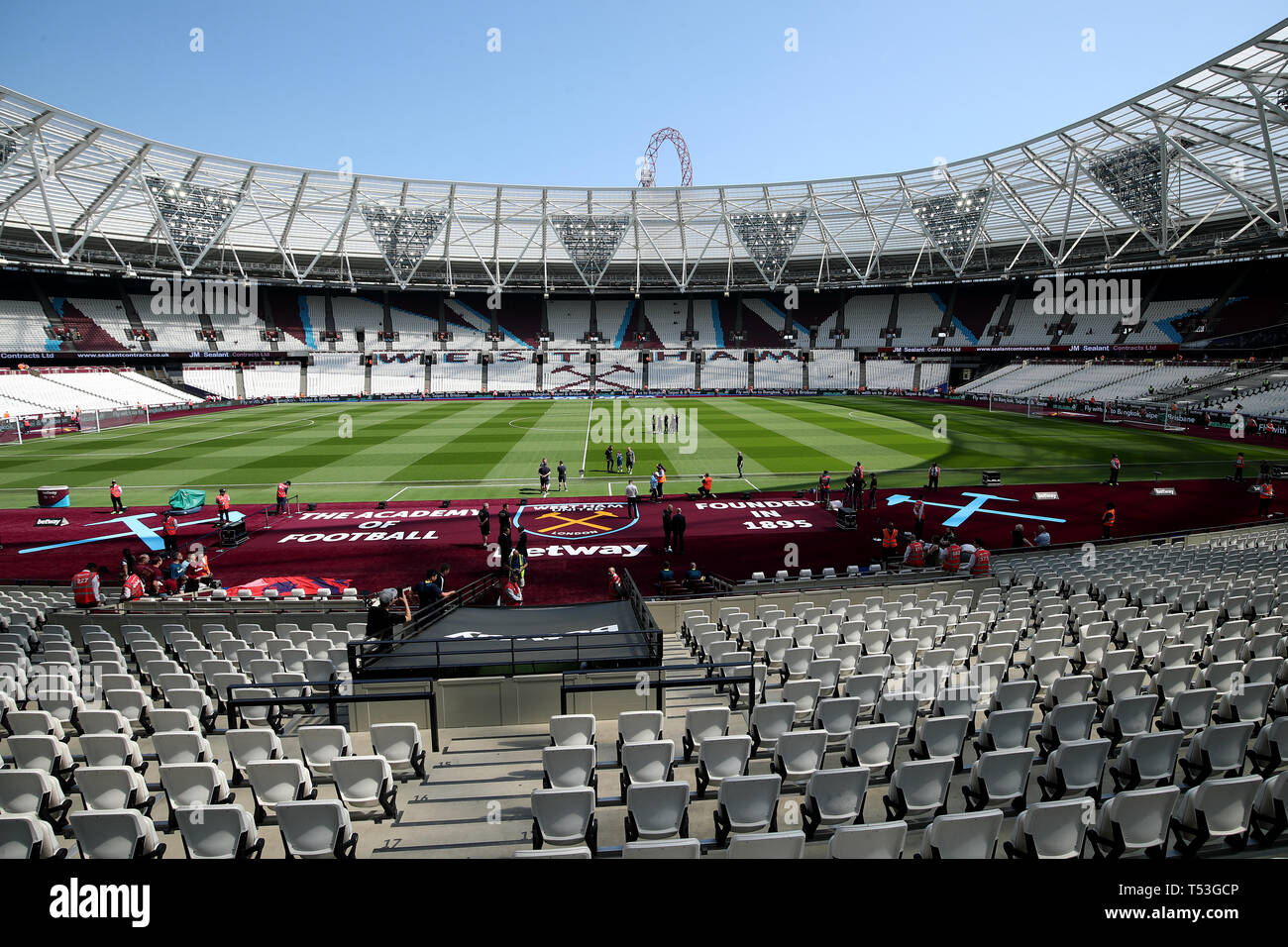 A view of an empy stadium before the Premier League match at London ...