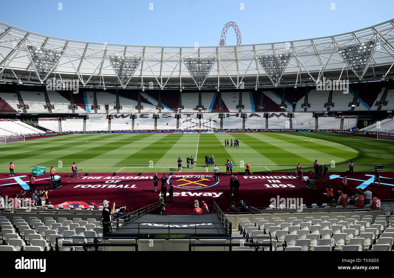 A view of an empy stadium before the Premier League match at London ...