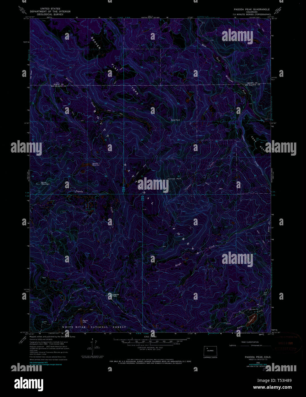USGS TOPO Map Colorado CO Pagoda Peak 234030 1966 24000 Inverted ...