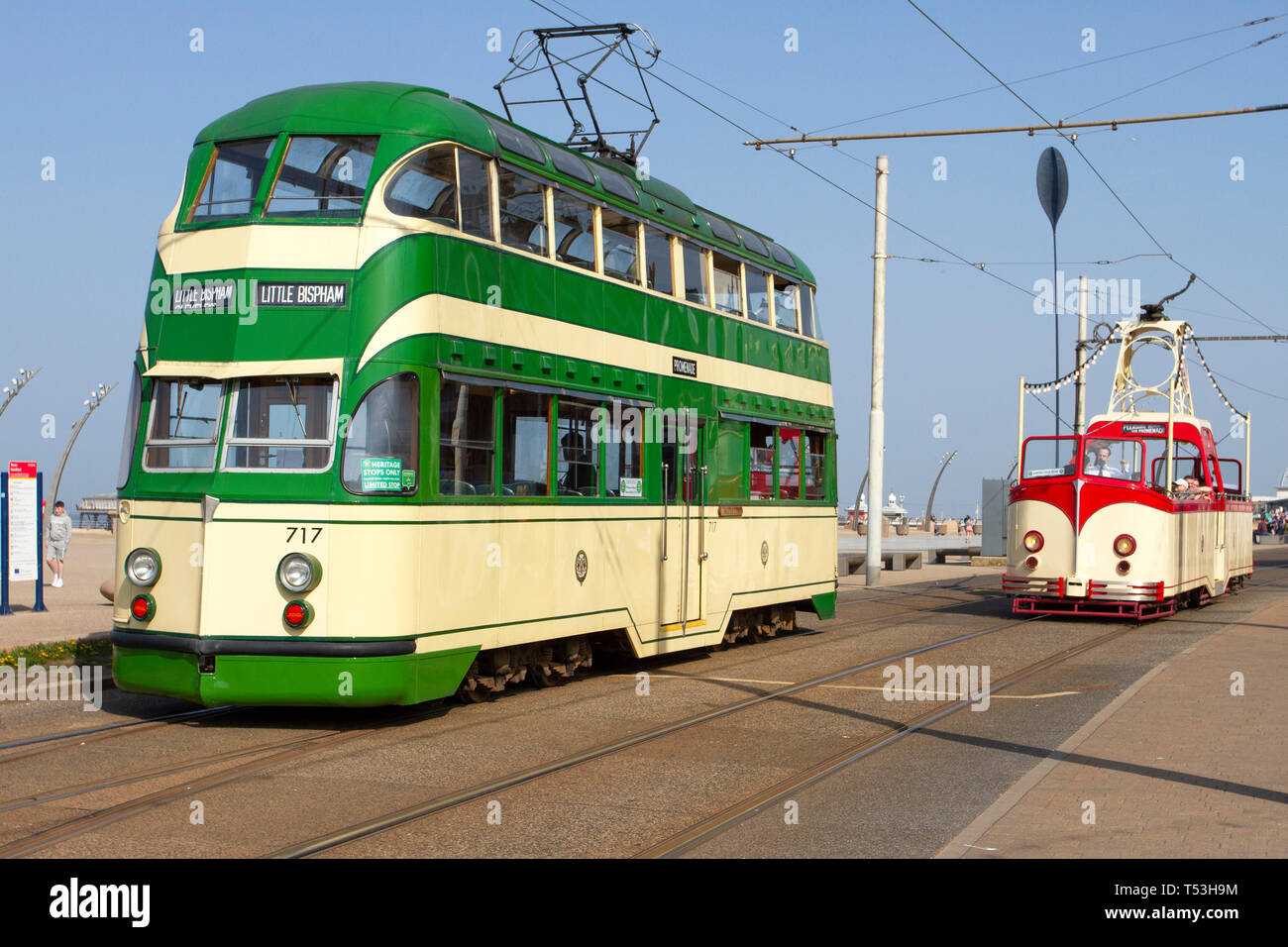 1934 pre-war Blackpool Balloon 717 preserved trams; Blackpool, Easter ...