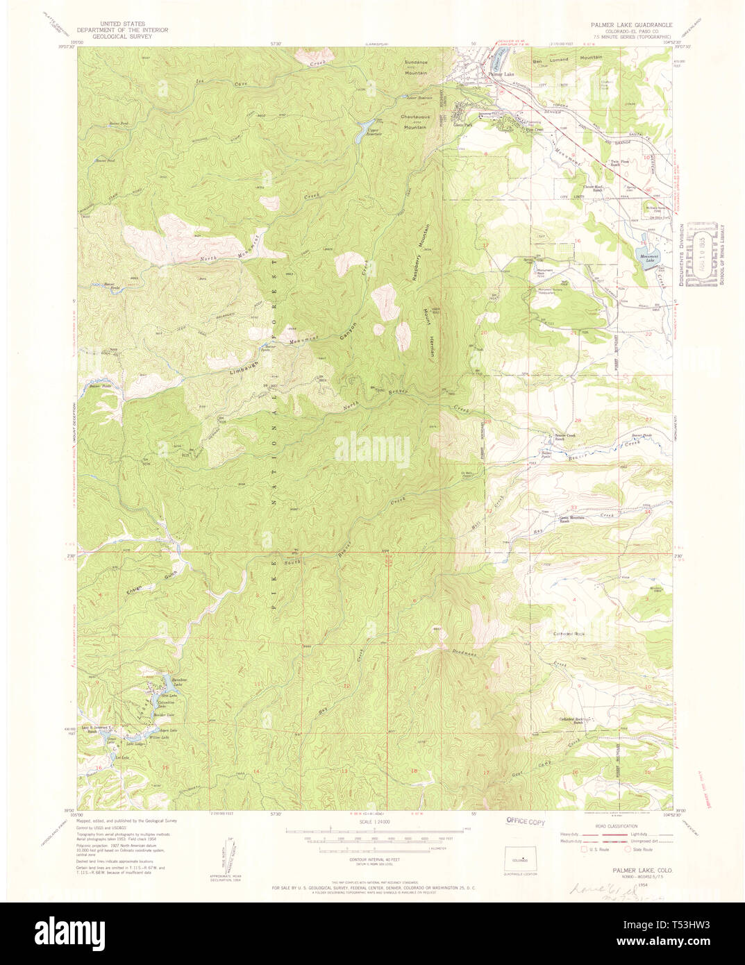 USGS TOPO Map Colorado CO Palmer Lake 451482 1954 24000 Restoration ...