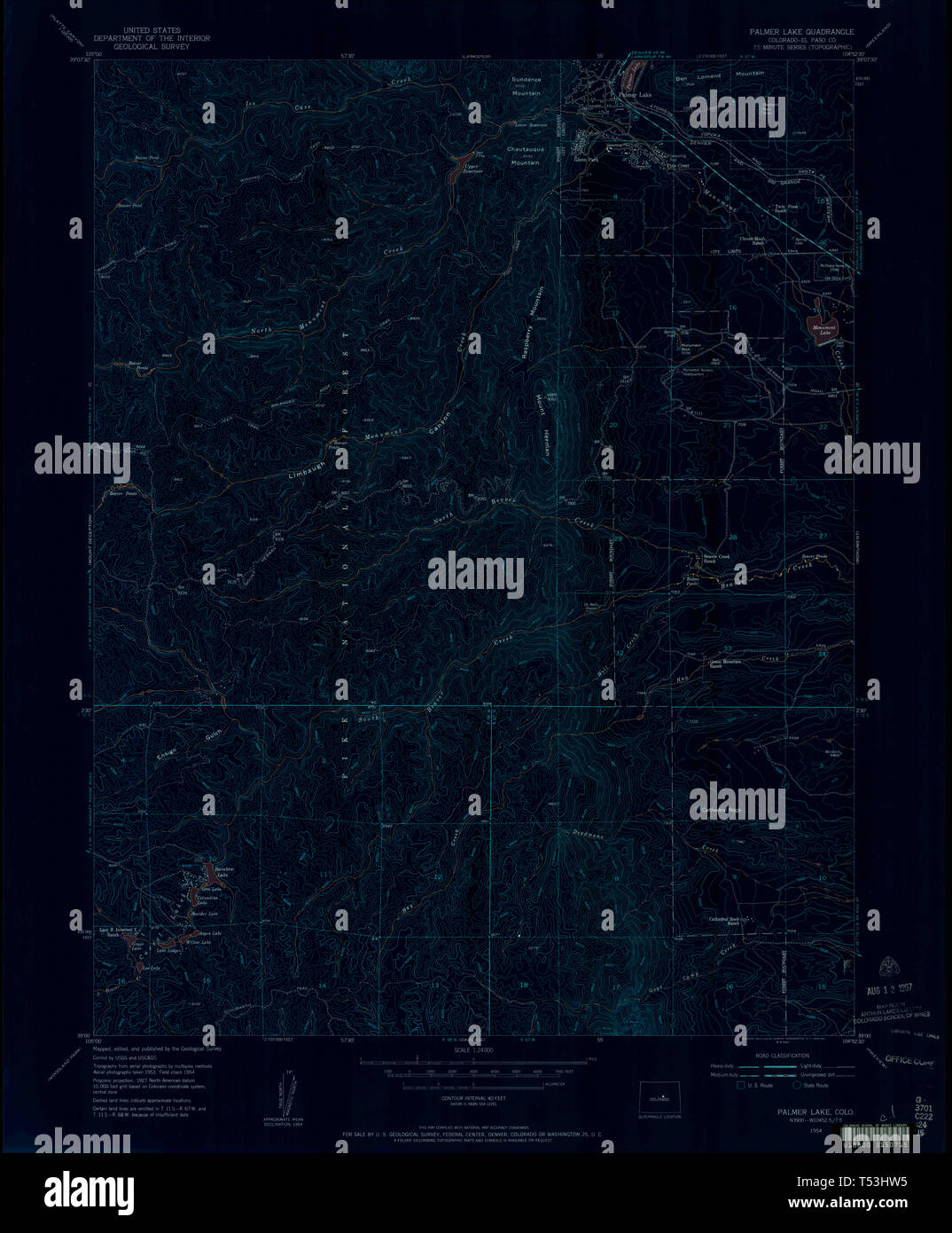 USGS TOPO Map Colorado CO Palmer Lake 451483 1954 24000 Inverted ...