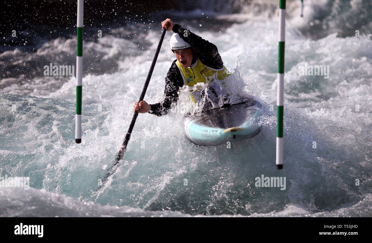 Emily Davies in action during the Women Canoe Single (C1) competition ...