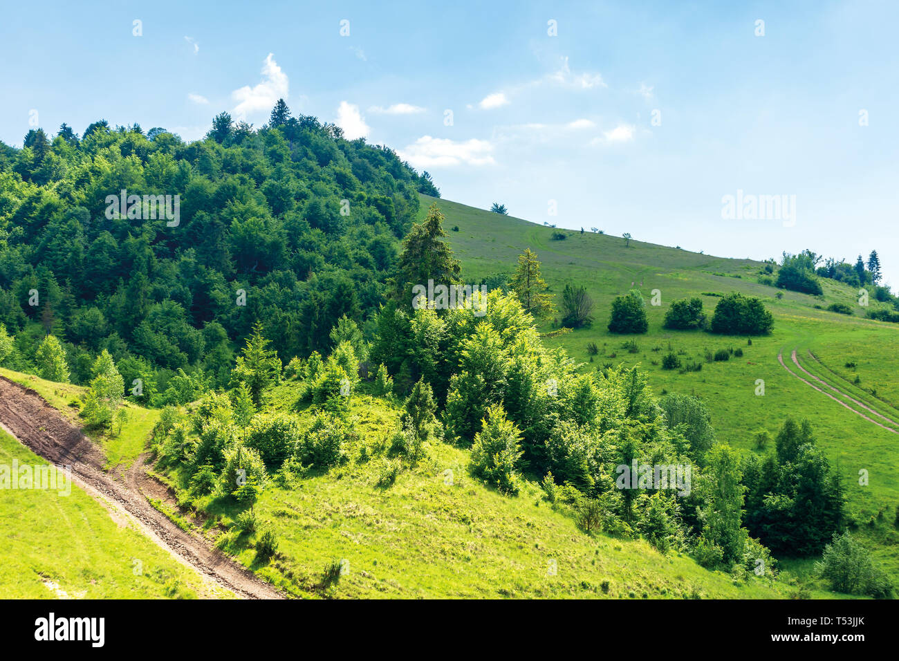 path uphill in to the mountains. summer countryside landscape. grassy ...