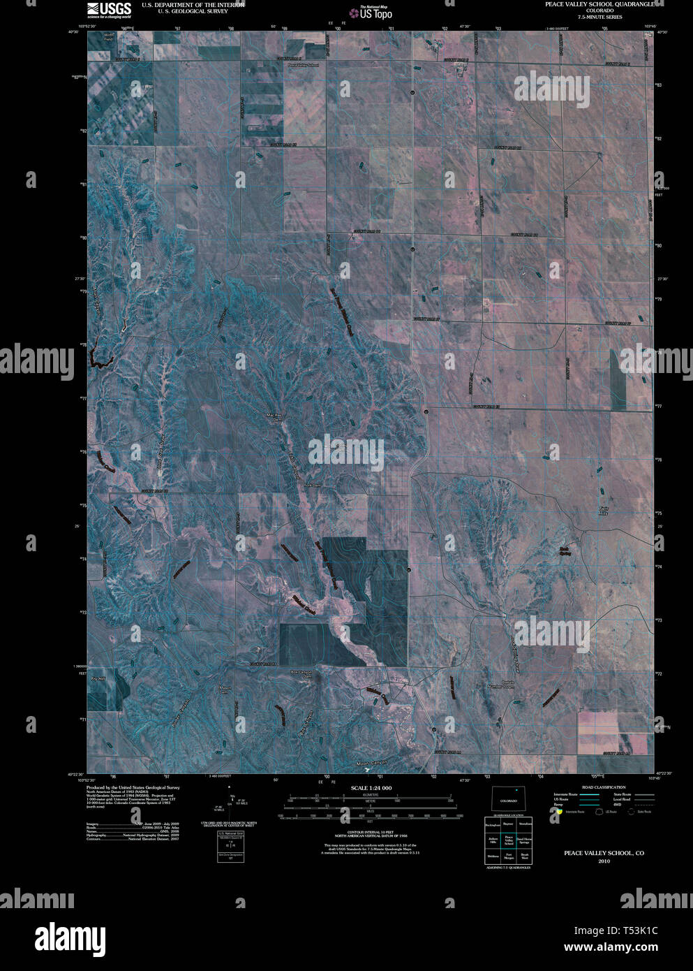 USGS TOPO Map Colorado CO Peace Valley School 20100922 TM Inverted ...