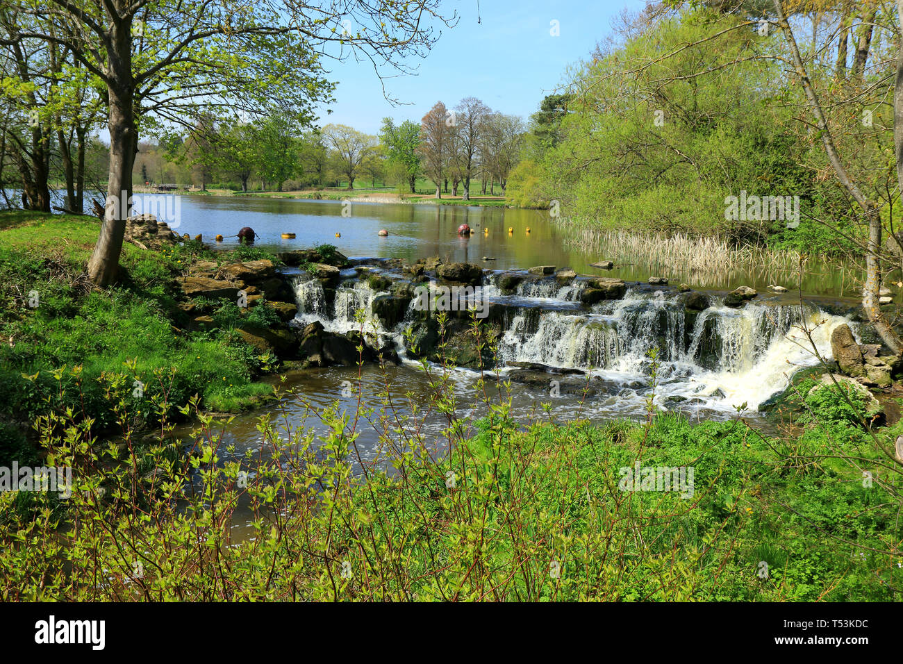 A lake and a waterfall in the Kent countryside Stock Photo - Alamy