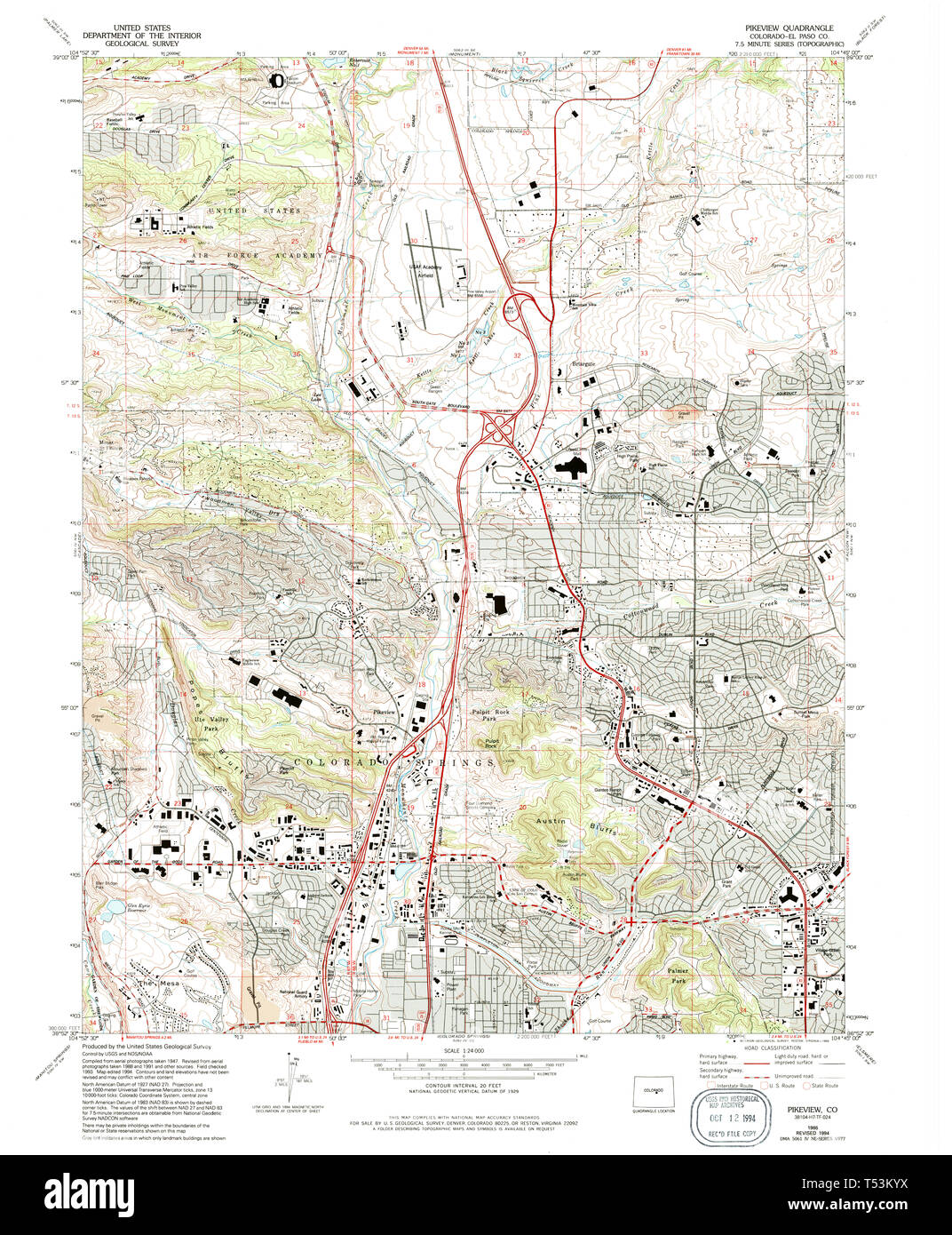 USGS TOPO Map Colorado CO Pikeview 234108 1986 24000 Restoration Stock ...