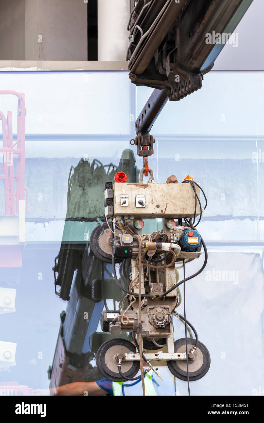 Large glass windows on building installation, color effect Stock Photo ...