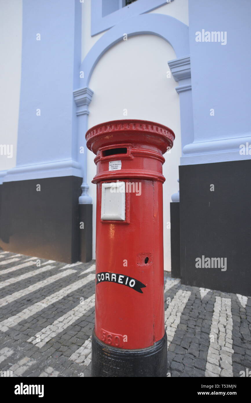 red post box in Azores Stock Photo - Alamy