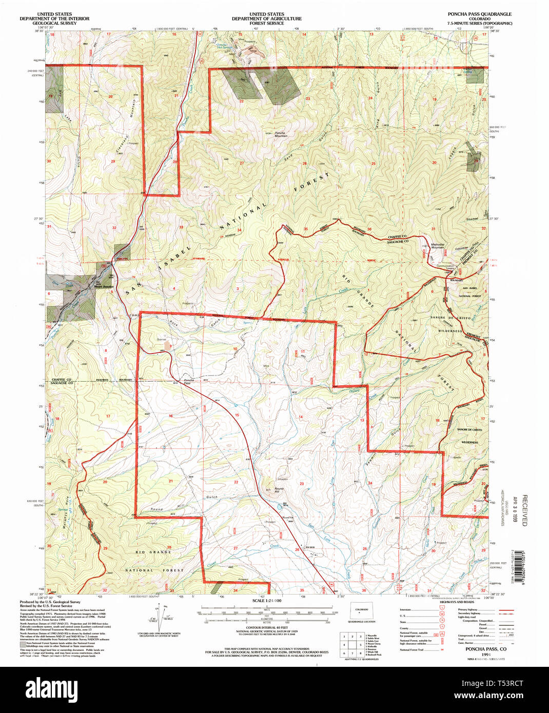 USGS TOPO Map Colorado CO Poncha Pass 234165 1994 24000 Restoration ...