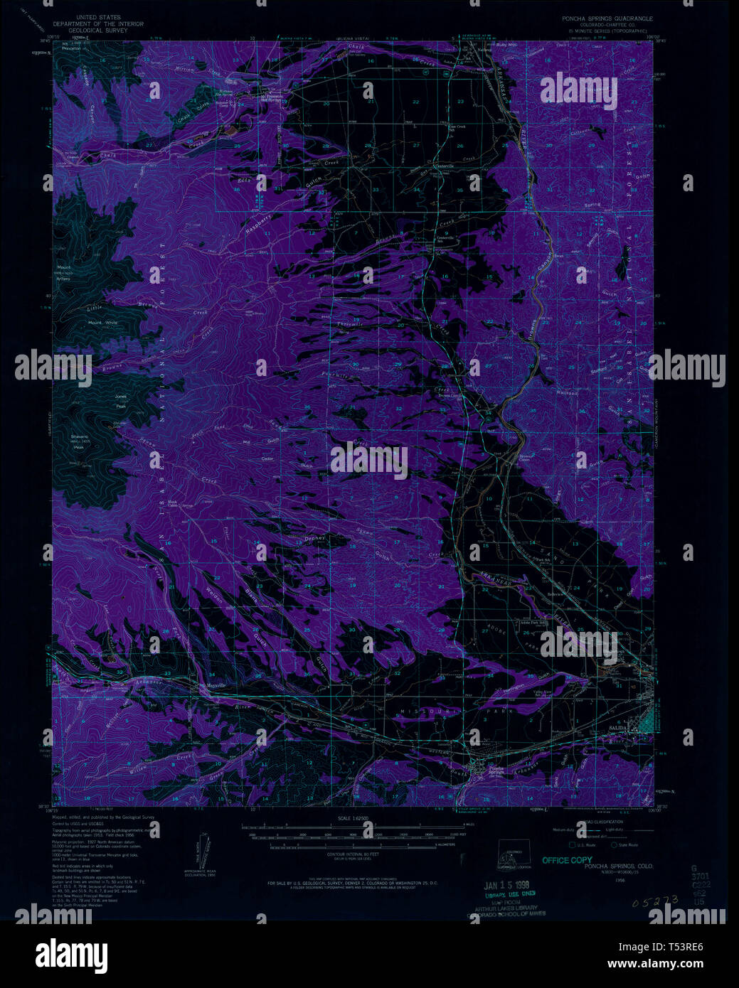 USGS TOPO Map Colorado CO Poncha Springs 402688 1956 62500 Inverted ...