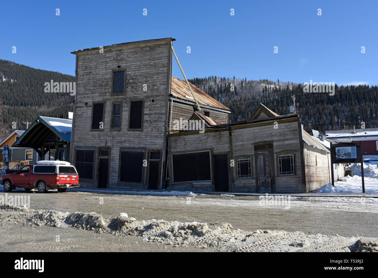The "Kissing buildings" in the historic gold-mining town of Dawson City ...