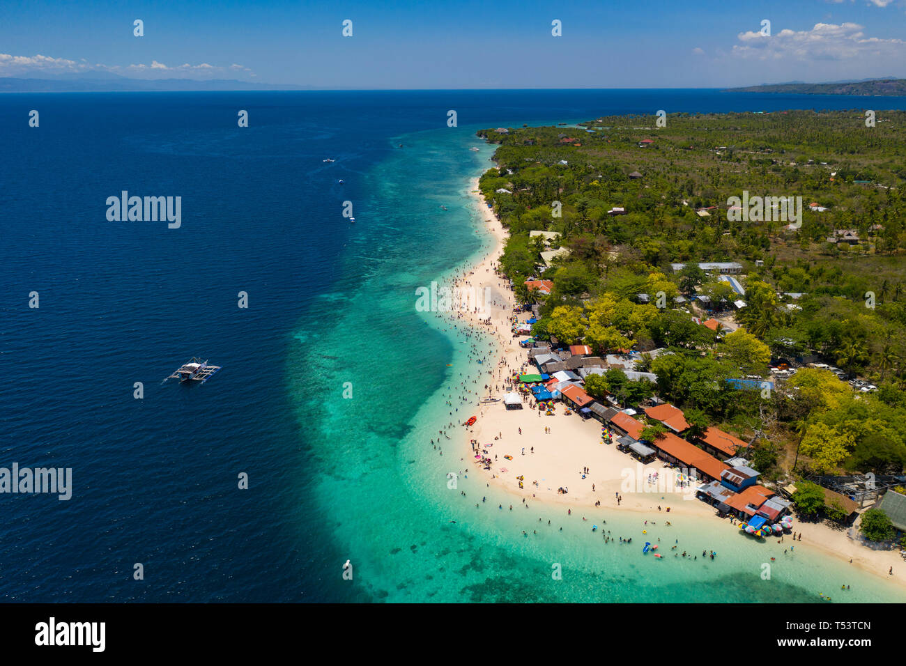 Aerial view of Coastline along Moalboal,Cebu - beach known as Basdaku ...
