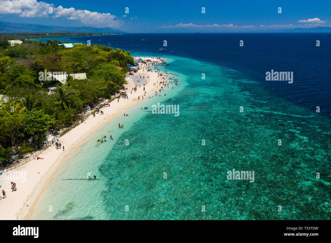 Aerial view of Coastline along Moalboal,Cebu - beach known as Basdaku ...