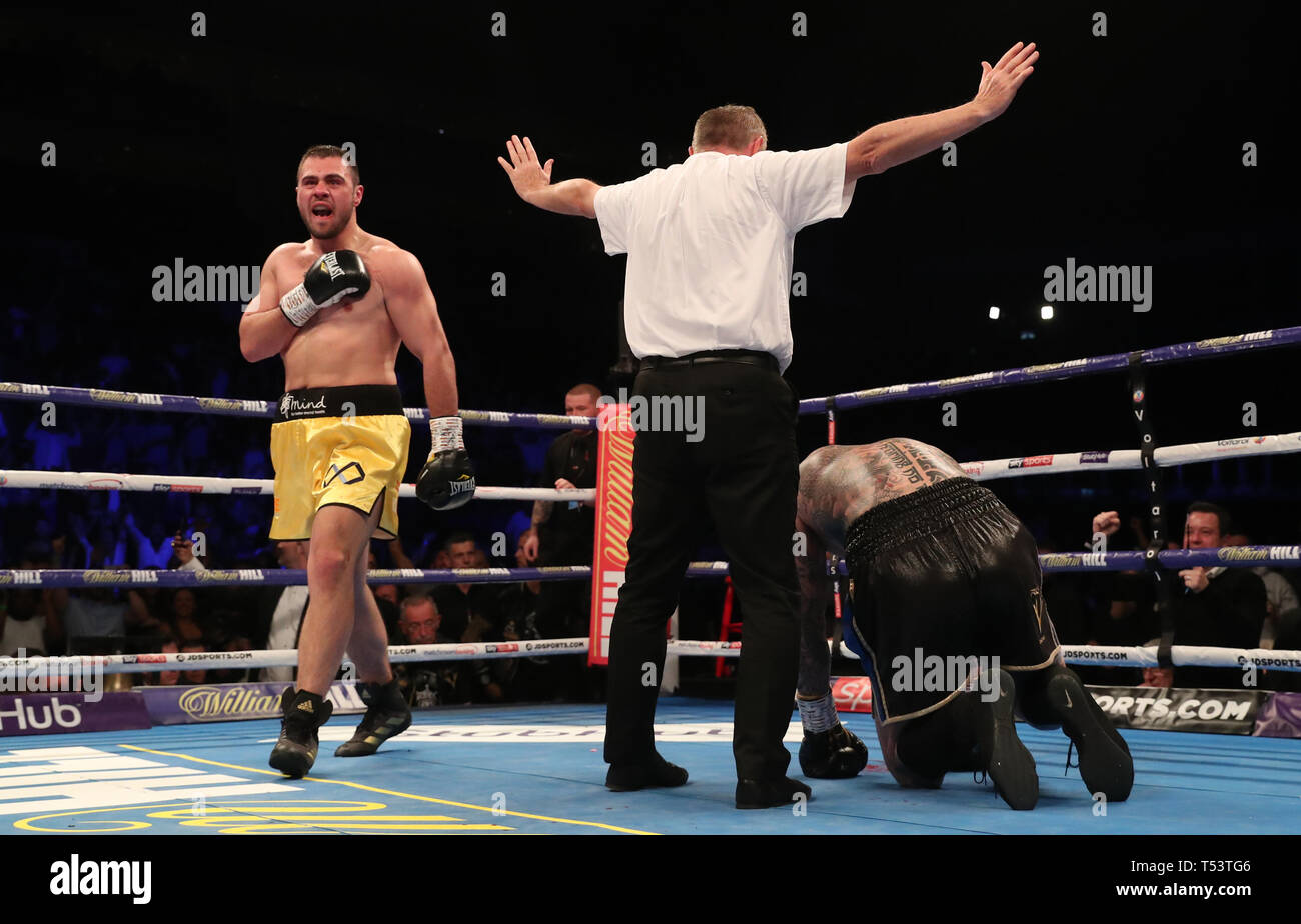 David Allen (left) celebrates his victory after his win against Lucas ...