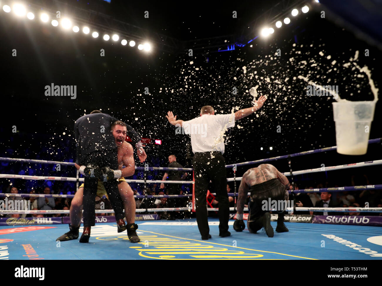 David Allen (left) celebrates victory after his win against Lucas ...