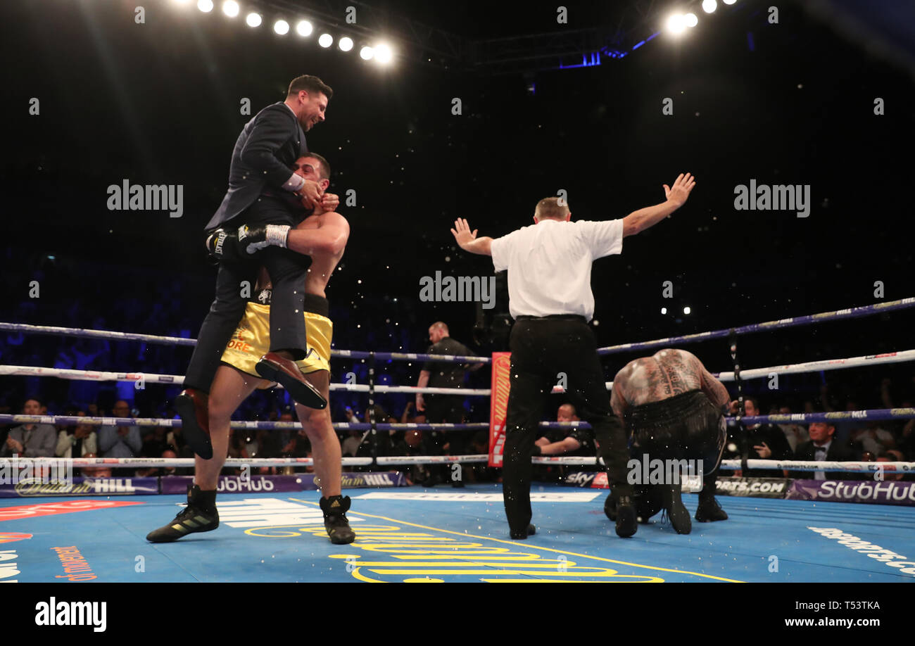 David Allen (left) celebrates victory after his win against Lucas ...