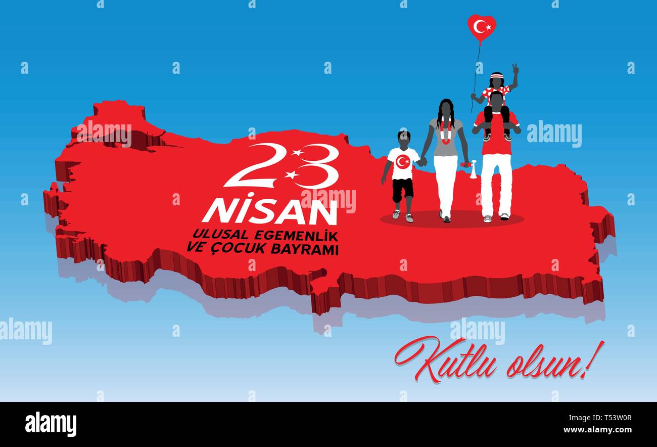Turkish family celebrating the April 23 day over a Turkey map. All the ...