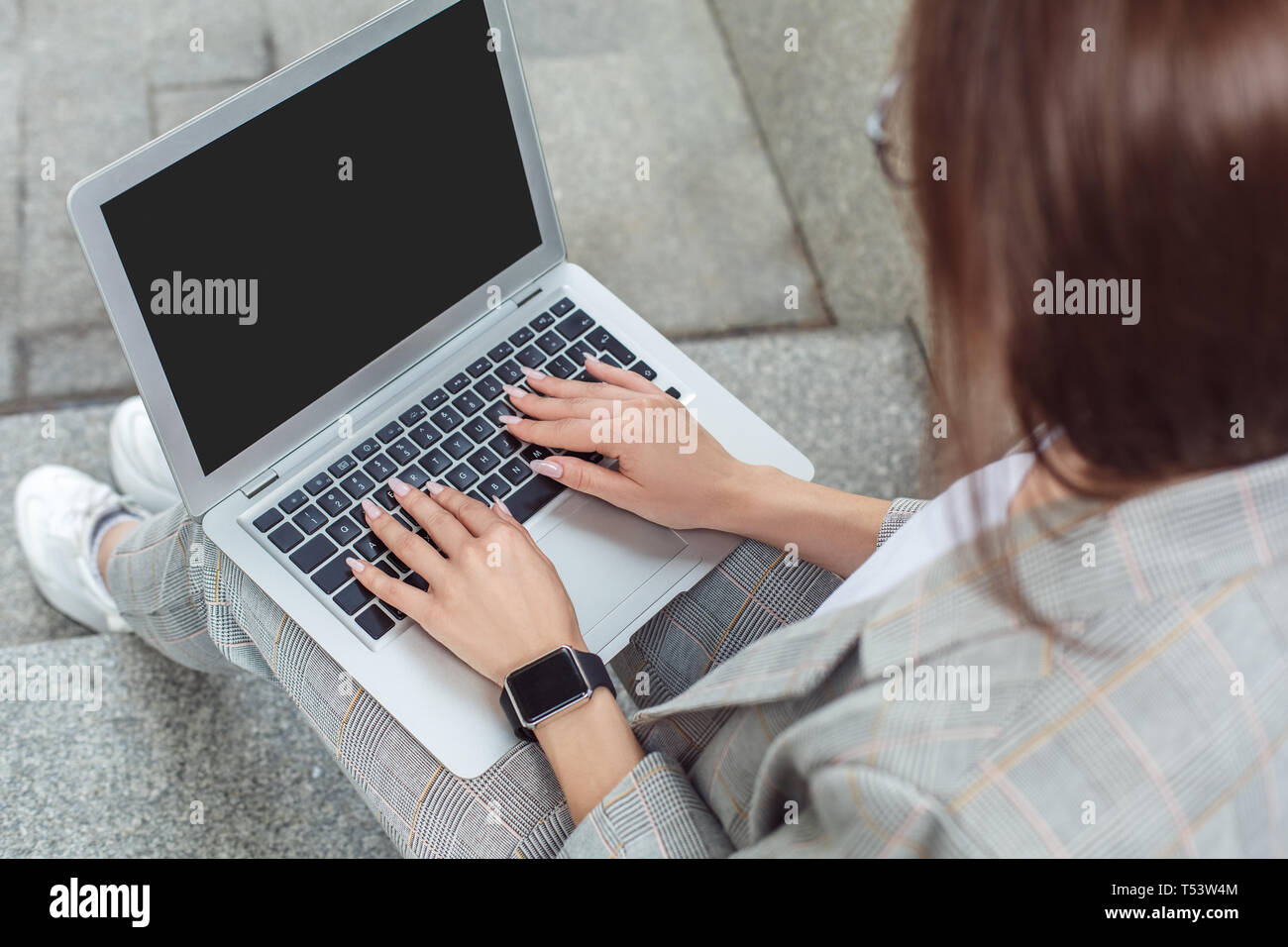 Business woman work typing message hi-res stock photography and images ...