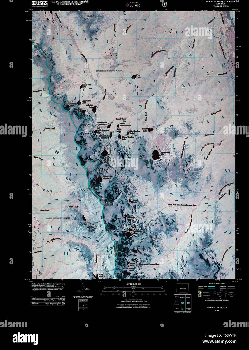 USGS TOPO Map Colorado CO Rawah Lakes 20110209 TM Inverted Restoration ...