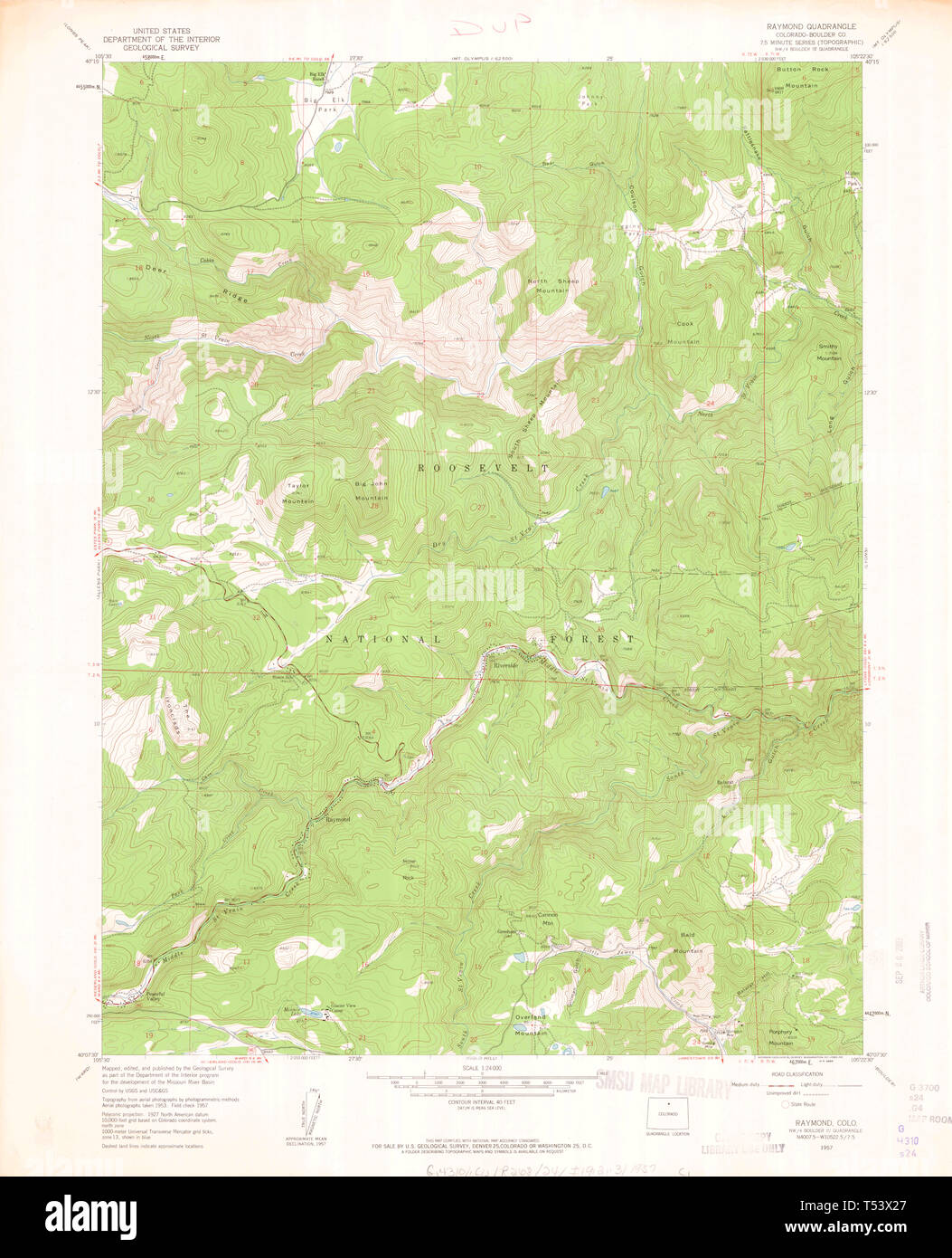 USGS TOPO Map Colorado CO Raymond 401699 1957 24000 Restoration Stock ...