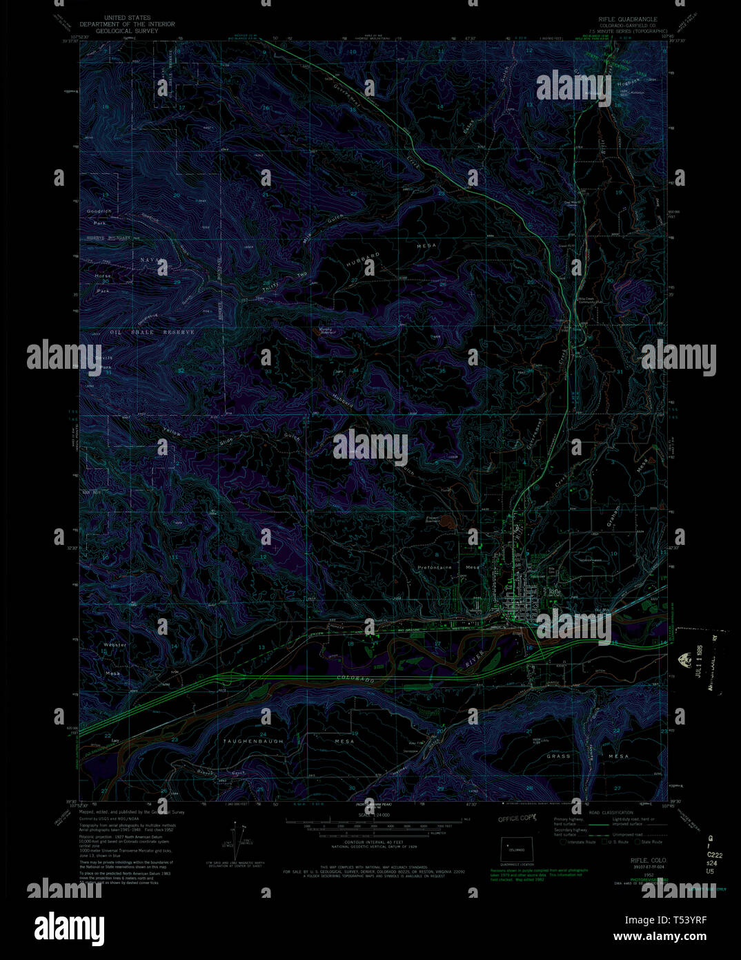USGS TOPO Map Colorado CO Rifle 451610 1952 24000 Inverted Restoration ...