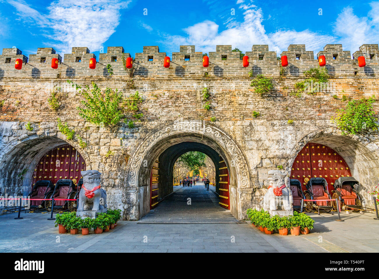 GUILIN, CHINA - NOVEMBER 01: Ancient City wall and gate outside the ...