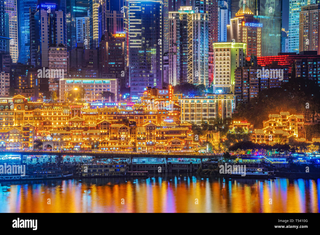 CHONGQING, CHINA - NOVEMBER 02: This is a night view of riverside city ...