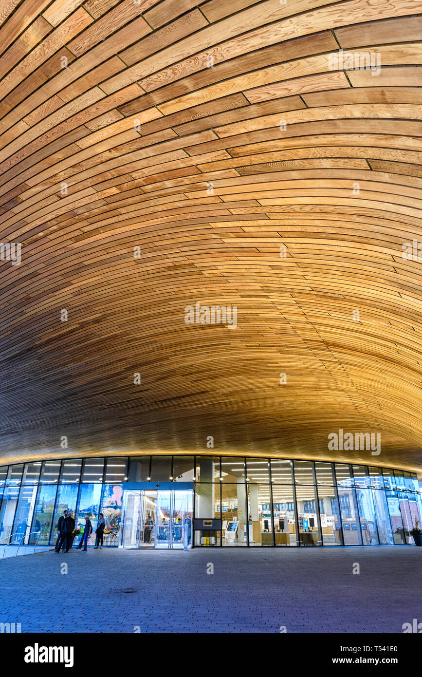 The main entrance of the Calgary Central Library, also known as the ...