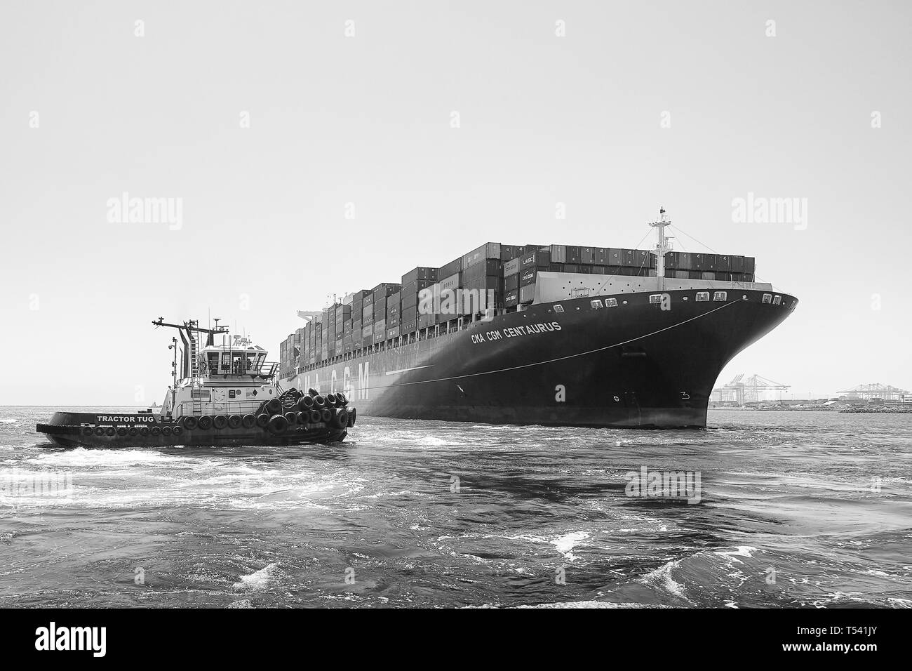 Black And White Photo Of The Container Ship, CMA CGM CENTAURUS, Being ...