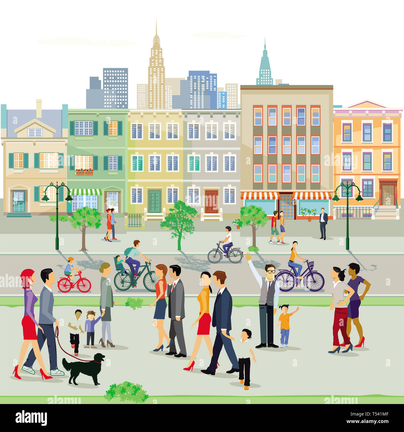 City with traffic and pedestrians on the sidewalk Stock Photo - Alamy