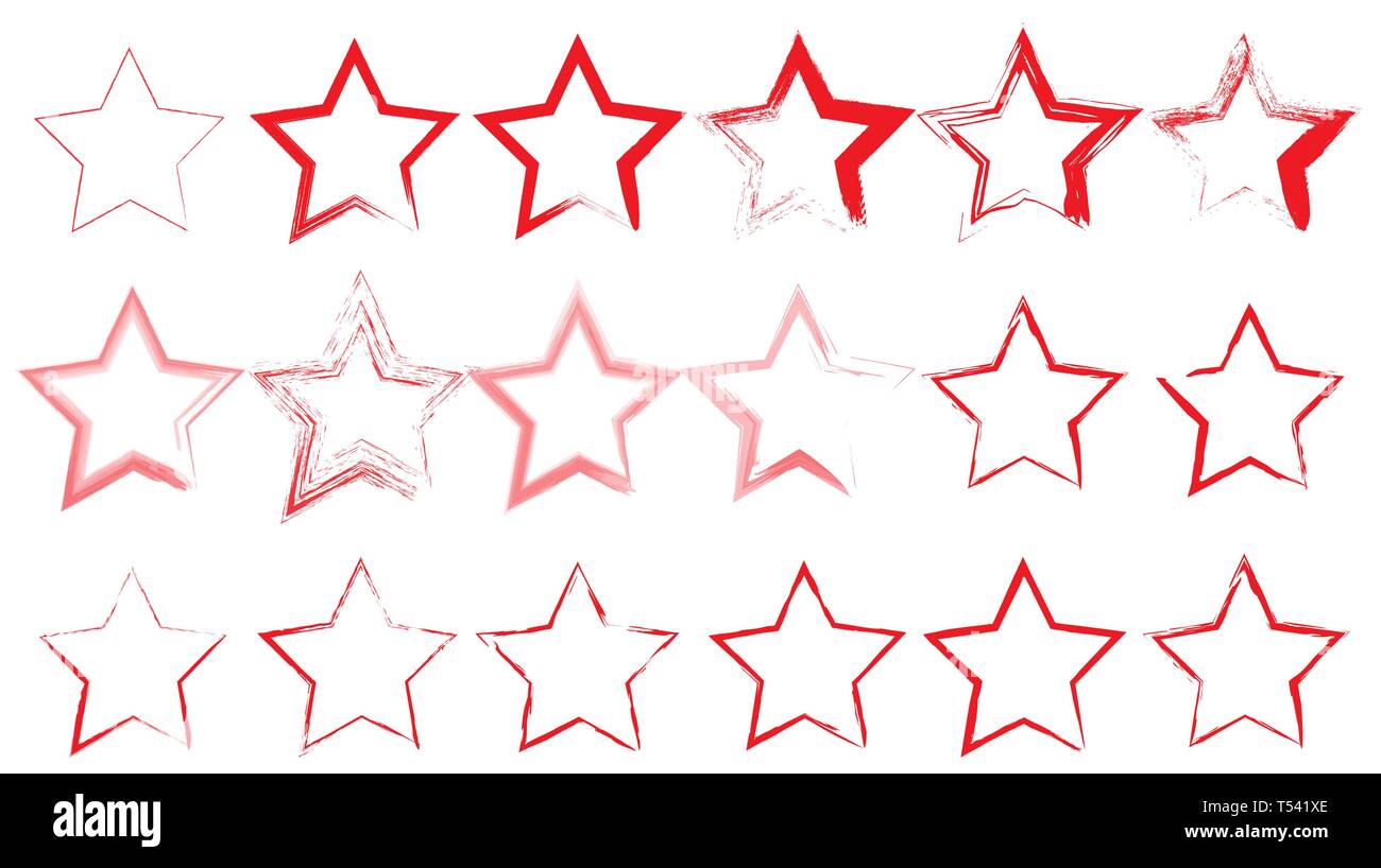 set of red different stars eighteen pieces on white background Stock ...