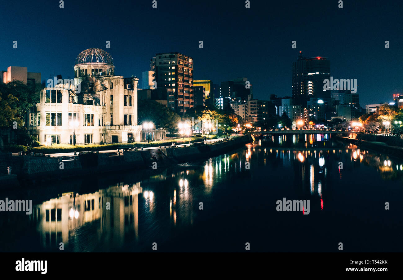 Atomic bomb dome at night in Hiroshima, Japan Stock Photo - Alamy