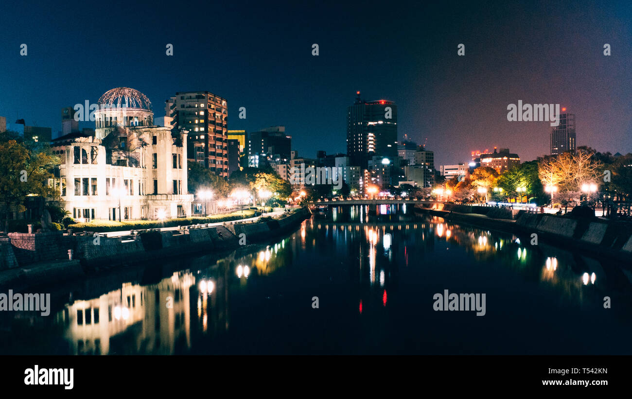 Atomic bomb dome at night in Hiroshima, Japan Stock Photo - Alamy