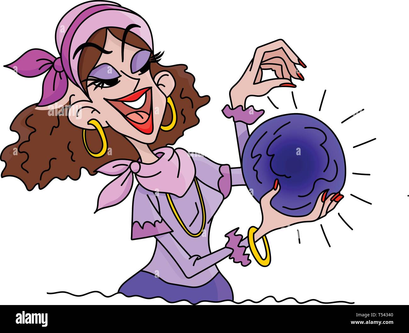 Cartoon fortune teller holding a crystal ball in his hands vector ...