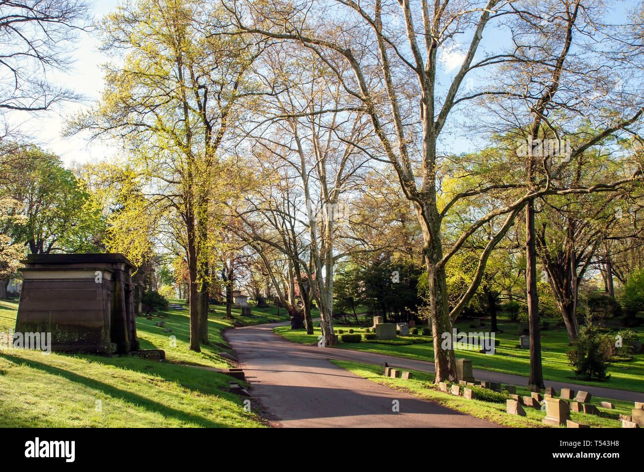 The Homewood cemetery on a bright spring in Pittsburgh, Pennsylvania ...