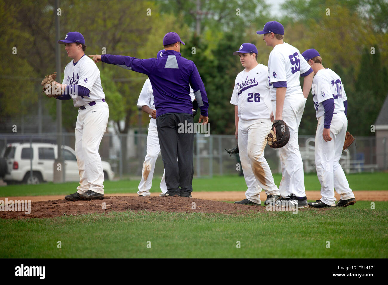 Baseball coach retiring the pitcher at Cretin-Derham Hall school home ...