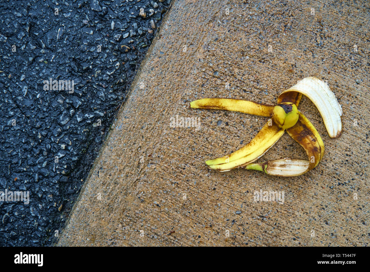 Slapstick slippery comedy banana peel laying on ground ready to make ...