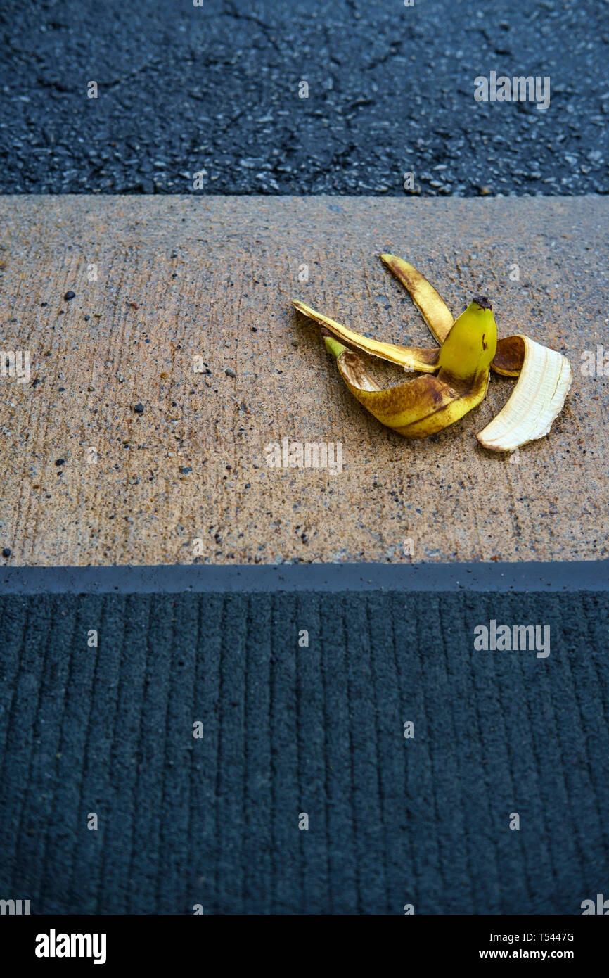 Slapstick slippery comedy banana peel laying on ground ready to make ...