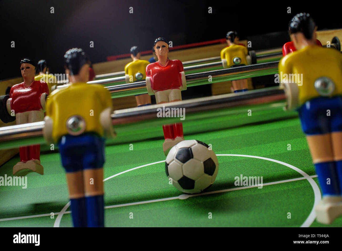 Closeup macro table-top game of foosball or table football with soccer ...